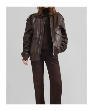 THE FRANKIE SHOP Viper Oversized Leather Jacket - Brown
