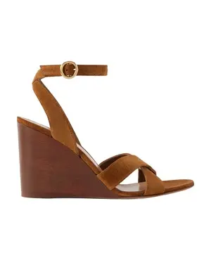 GIANVITO ROSSI Suede Wedge Sandals With Ankle Strap - Brown