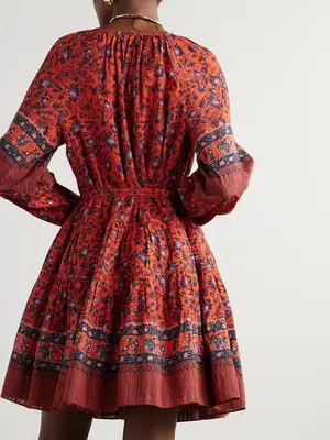 Ulla Johnson Printed Tiered Midi Dress With Belt