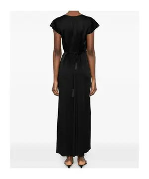 FORTE_FORTE V-neck Short-sleeve Maxi Dress With Tie Belt