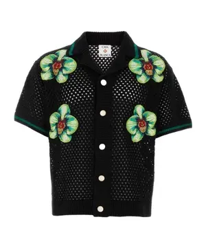 Casablanca Glitch Orchid Embroidered Crochet Shirt - Black