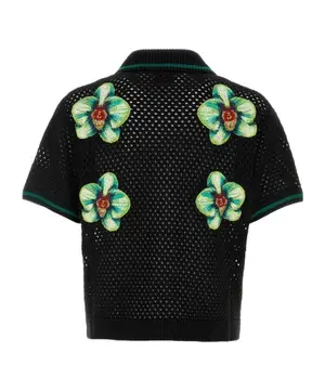 Casablanca Glitch Orchid Embroidered Crochet Shirt - Black