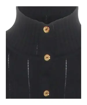 Elisabetta Franchi Openwork Knit High Neck Belted Dress - Black