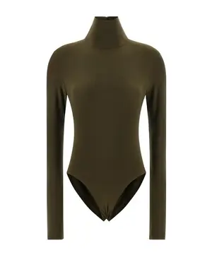 Norma Kamali Turtleneck Long Sleeve Bodysuit - Tree Bark