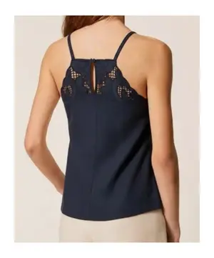 TWINSET Embroidered Halter Neck Top With Lace Details