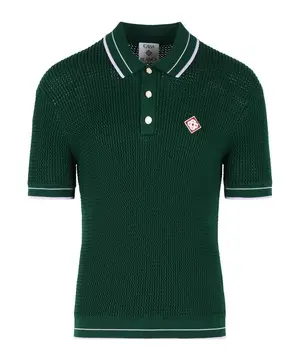 Casablanca Logo Patch Crochet Polo Shirt - Green