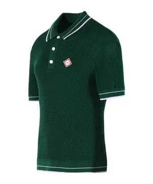 Casablanca Logo Patch Crochet Polo Shirt - Green