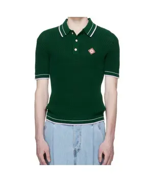 Casablanca Logo Patch Crochet Polo Shirt - Green