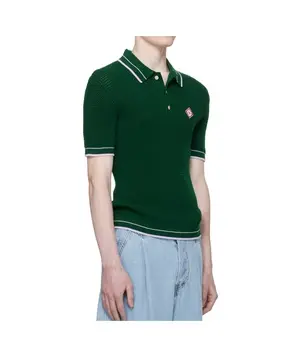 Casablanca Logo Patch Crochet Polo Shirt - Green