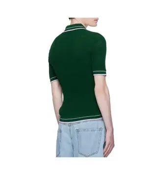 Casablanca Logo Patch Crochet Polo Shirt - Green