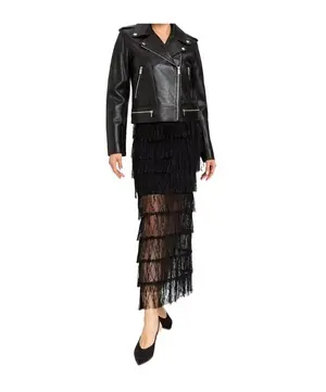 TWINSET Leather Motorcycle Jacket With Asymmetrical Zip Closure