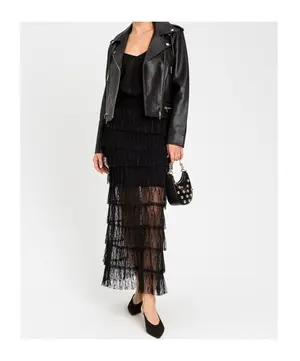 TWINSET Leather Motorcycle Jacket With Asymmetrical Zip Closure