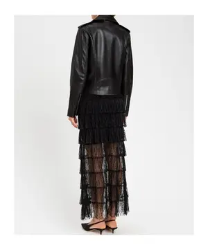 TWINSET Leather Motorcycle Jacket With Asymmetrical Zip Closure