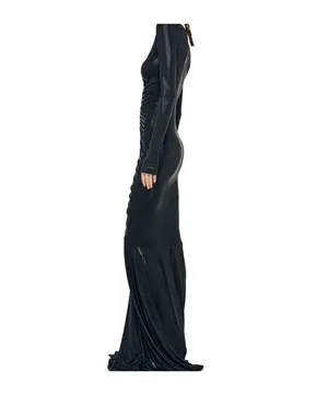 Norma Kamali Long-sleeve Ruched Fishtail Maxi Dress