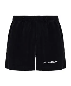 GALLERY DEPT. Elastic Waist Shorts With Front Logo Print - Black