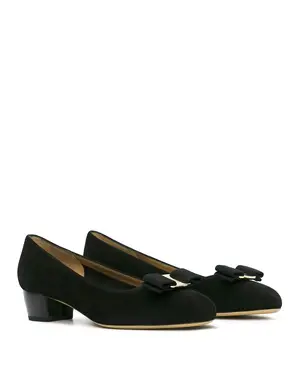 FERRAGAMO Suede Bow Detailing High Heel Pumps - Black