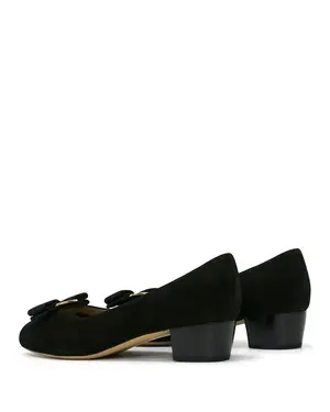 FERRAGAMO Suede Bow Detailing High Heel Pumps - Black