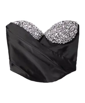 AREA Crystal-embellished Draped Satin Bustier Top
