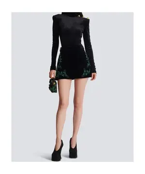 Balmain Velvet A-line Mini Skirt With Berry Embroidery