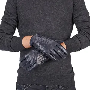 Bottega Veneta Woven Leather Gloves - Blue