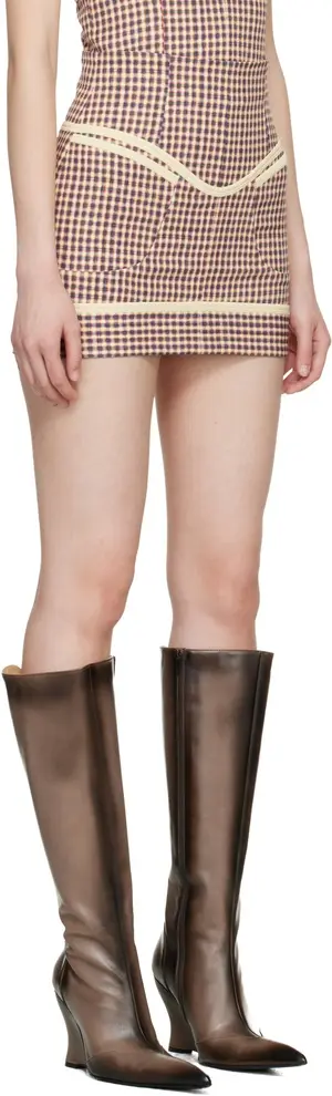 KNWLS Neo Mini Skirt With Check Pattern And Grosgrain Trim - Nude