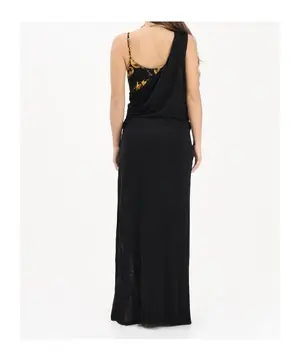 Versace One-shoulder Maxi Dress With Gold Baroque Print And Slit