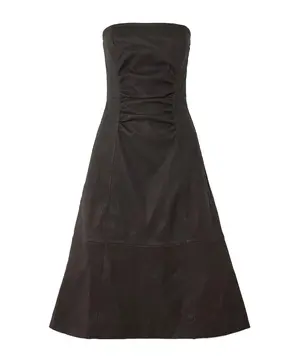 Staud Bowery Strapless A-line Leather Dress