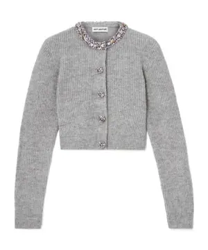 SELF-PORTRAIT Crystal-embellished Ribbed-knit Cardigan