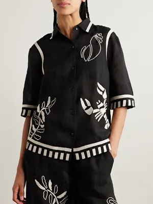 ERES Embroidered Short-sleeve Shirt - Black