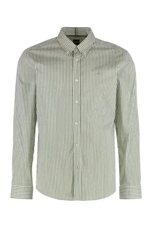 Hugo Boss Pinstriped Curved Hem Shirt - Green