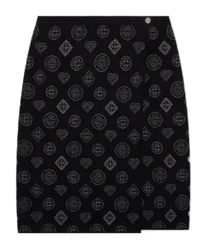 Casablanca Patterned Wrap Midi Skirt - Black