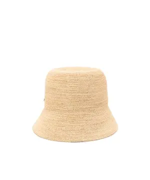 Borsalino Straw Bucket Hat With Logo Detail - Beige