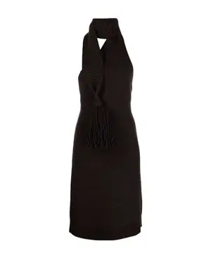 Bottega Veneta Sleeveless Wraparound Neck Dress With Tassel Detail - Brown