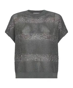 Brunello Cucinelli Open Knit Short Sleeve Sweater