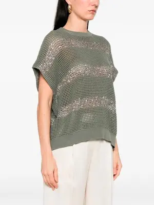 Brunello Cucinelli Open Knit Short Sleeve Sweater