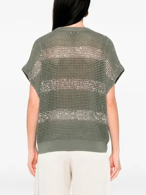 Brunello Cucinelli Open Knit Short Sleeve Sweater