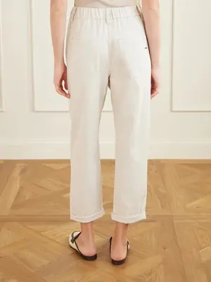 Brunello Cucinelli Cropped Tapered Leg Pants With Elasticated Waistband - Sand