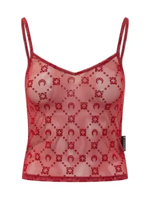 MARINE SERRE Moonogram Mesh Camisole - Red