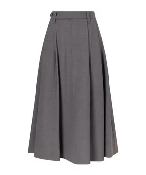 Brunello Cucinelli Pleated Wool Blend A-line Skirt - Grey