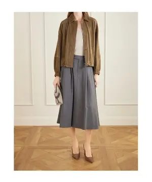 Brunello Cucinelli Pleated Wool Blend A-line Skirt - Grey