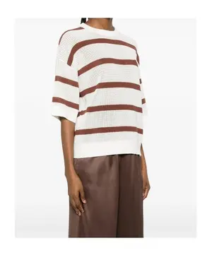 Brunello Cucinelli Striped Crew Neck Knitwear - White