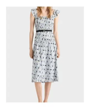 Prada Floral Print Pongé Midi Dress - Light Blue
