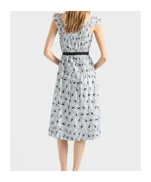 Prada Floral Print Pongé Midi Dress - Light Blue