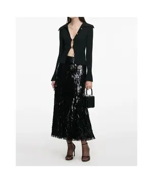 SELF-PORTRAIT Button-down Knit Top With Oversized Collar