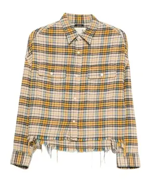 R13 Plaid Long Sleeve Shirt With Frayed Hem - Yellow