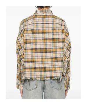 R13 Plaid Long Sleeve Shirt With Frayed Hem - Yellow