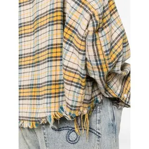 R13 Plaid Long Sleeve Shirt With Frayed Hem - Yellow