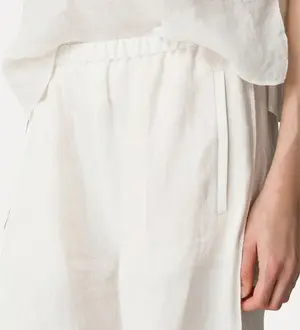 FORTE_FORTE Wide Leg Elasticated Trousers With Embroidered Side Detail - Crystal