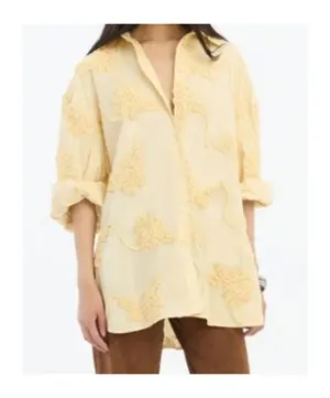 ROTATE BY BIRGER CHRISTENSEN Floral Appliqué Oversized Shirt - Nude