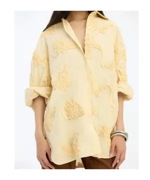 ROTATE BY BIRGER CHRISTENSEN Floral Appliqué Oversized Shirt - Nude